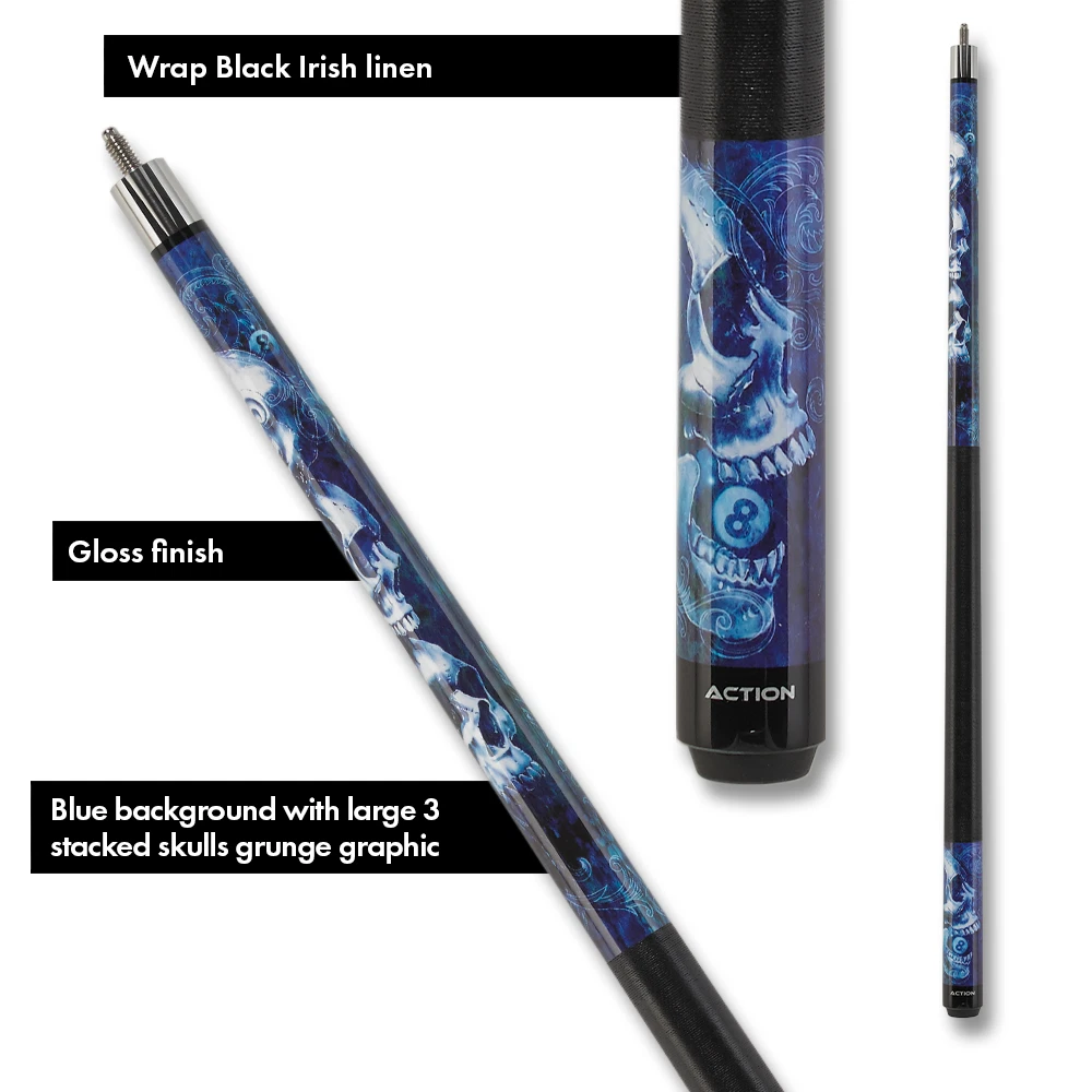 Eight Ball Mafia EBM19 Pool Cue – Blue Skull Stacked Design
